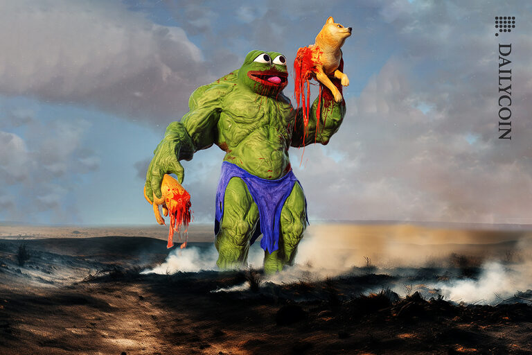 PEPE Eating DOGE: Beeple's Artwork Sparks Heated Debate - DailyCoin